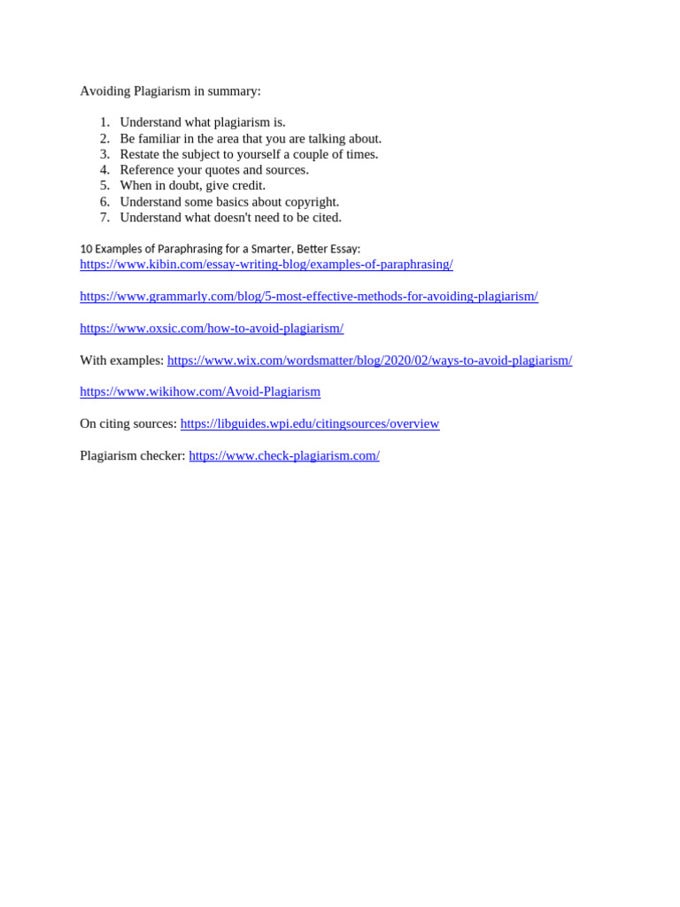 Avoiding Plagiarism in Summary | PDF