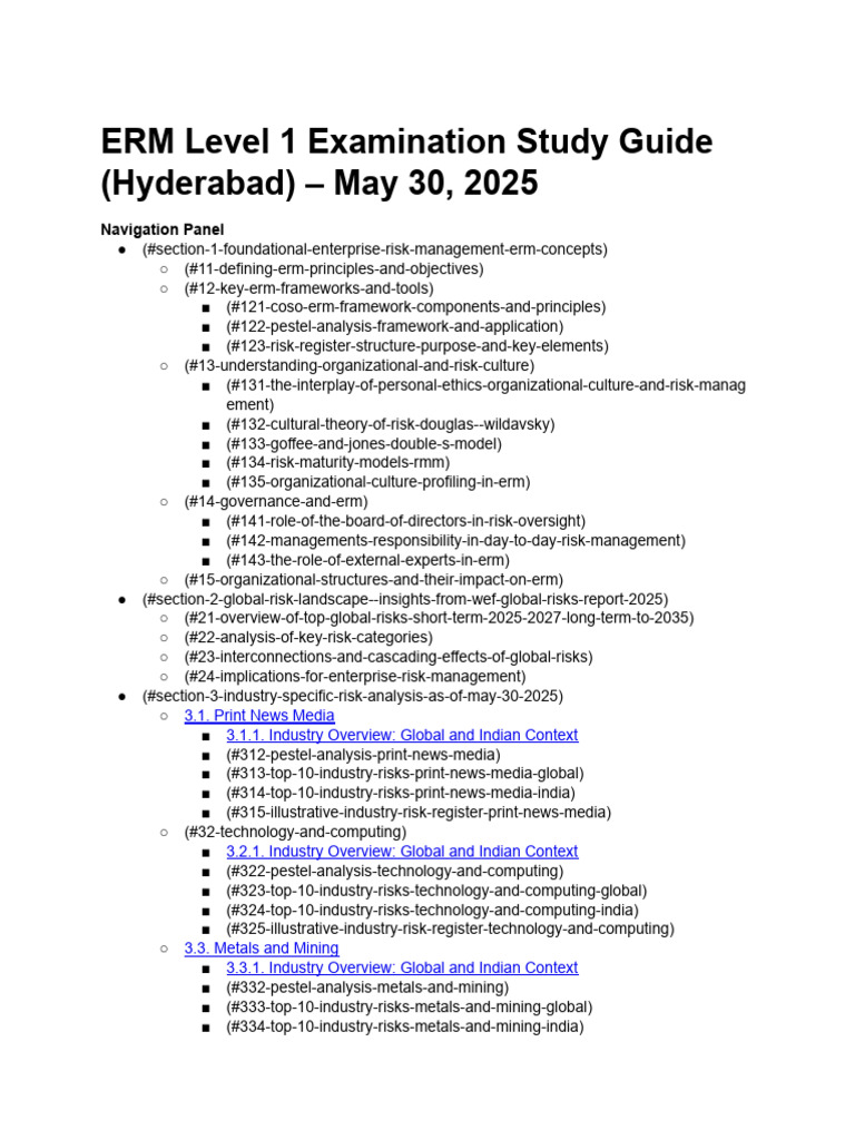 ERM Level 1 Study Guide | PDF | Risk | Enterprise Risk Management