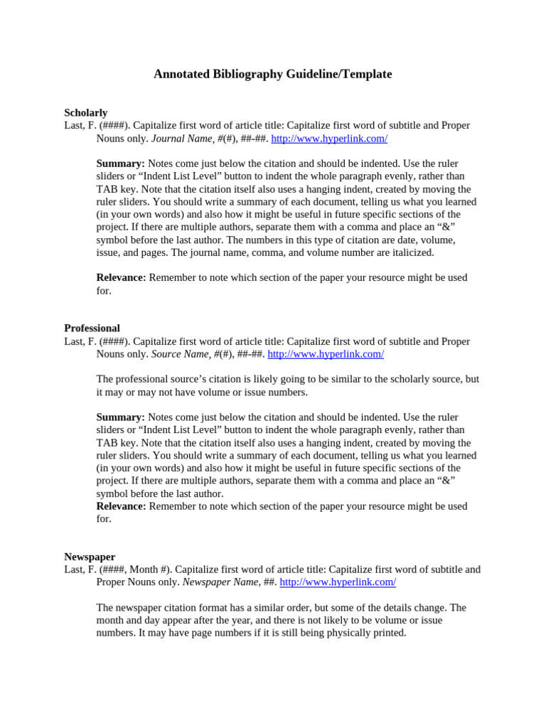 Annotated Bibliography TEMPLATE | PDF | Citation | Paragraph