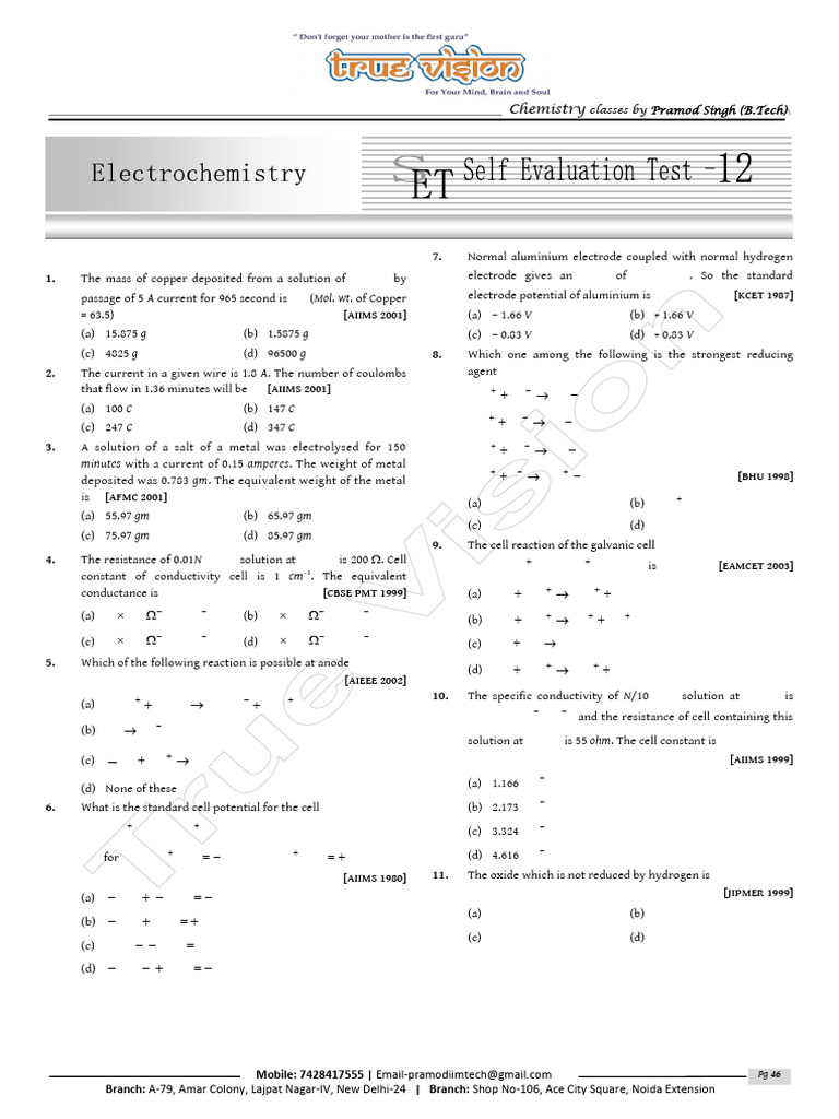 04 Electrochemistry SET Final E TV 24.5.24 P46 47 | PDF | Redox | Electrochemistry