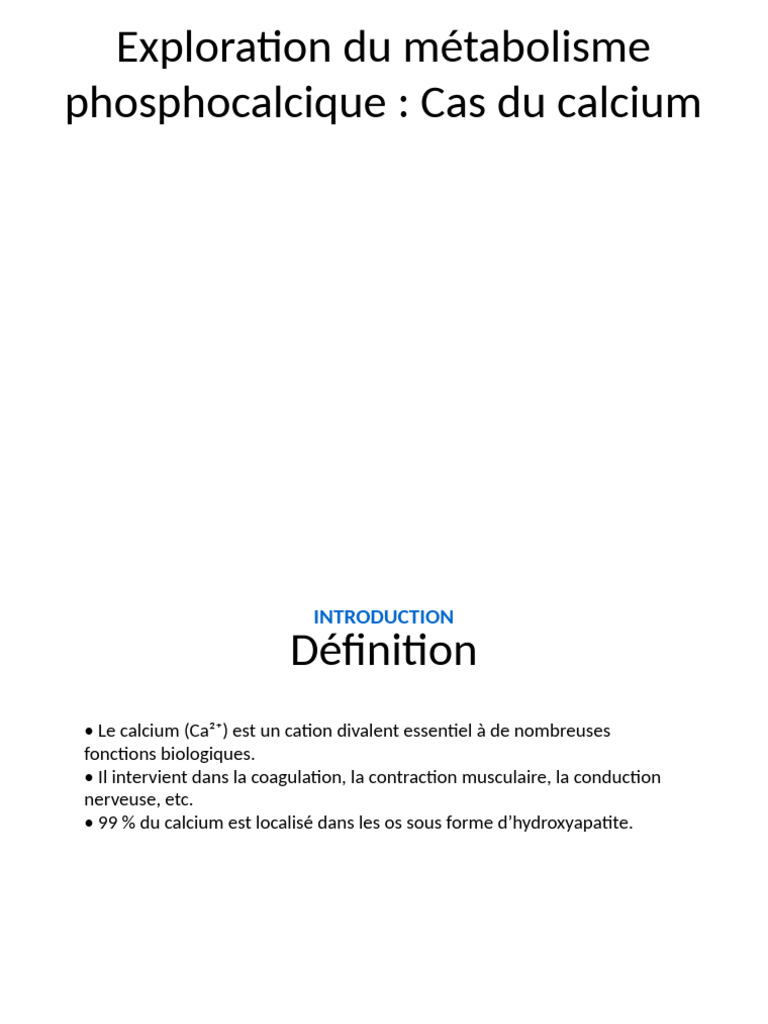 Métabolisme du Calcium : Évaluation et Rôle | PDF | Calcium | Vitamine D