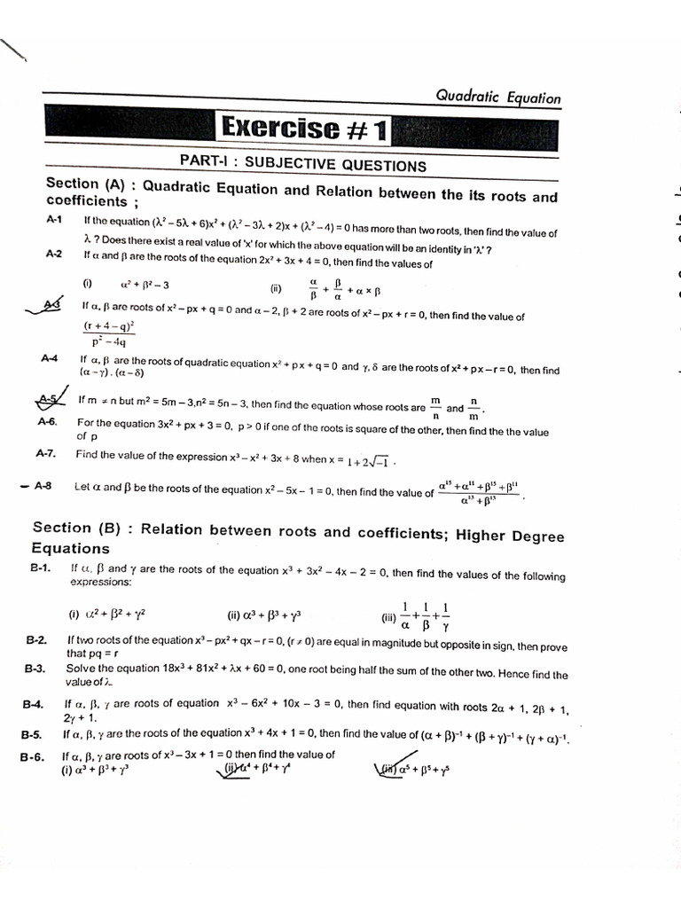 Quadratic Equation WS | PDF