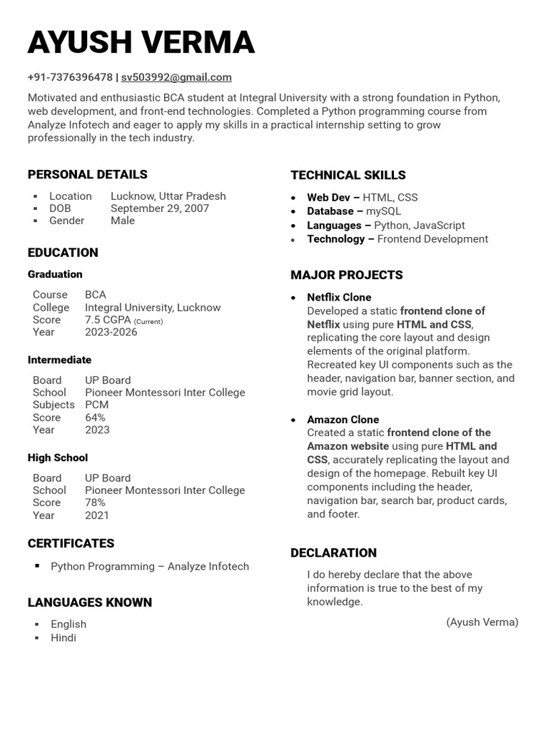 Ayush Resume-1 | PDF | Web Development | Systems Architecture