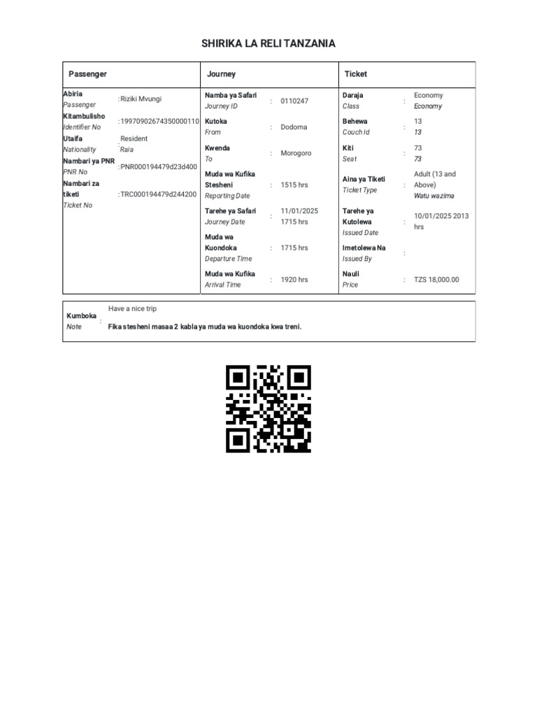 Riziki TRC SGR Ticketing Online Sales | PDF