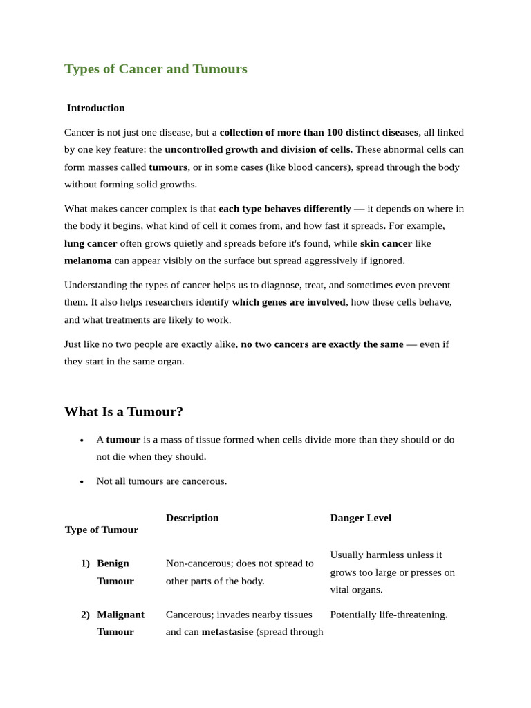 Major Types of Cancer Explained | PDF | Cancer | Neoplasms