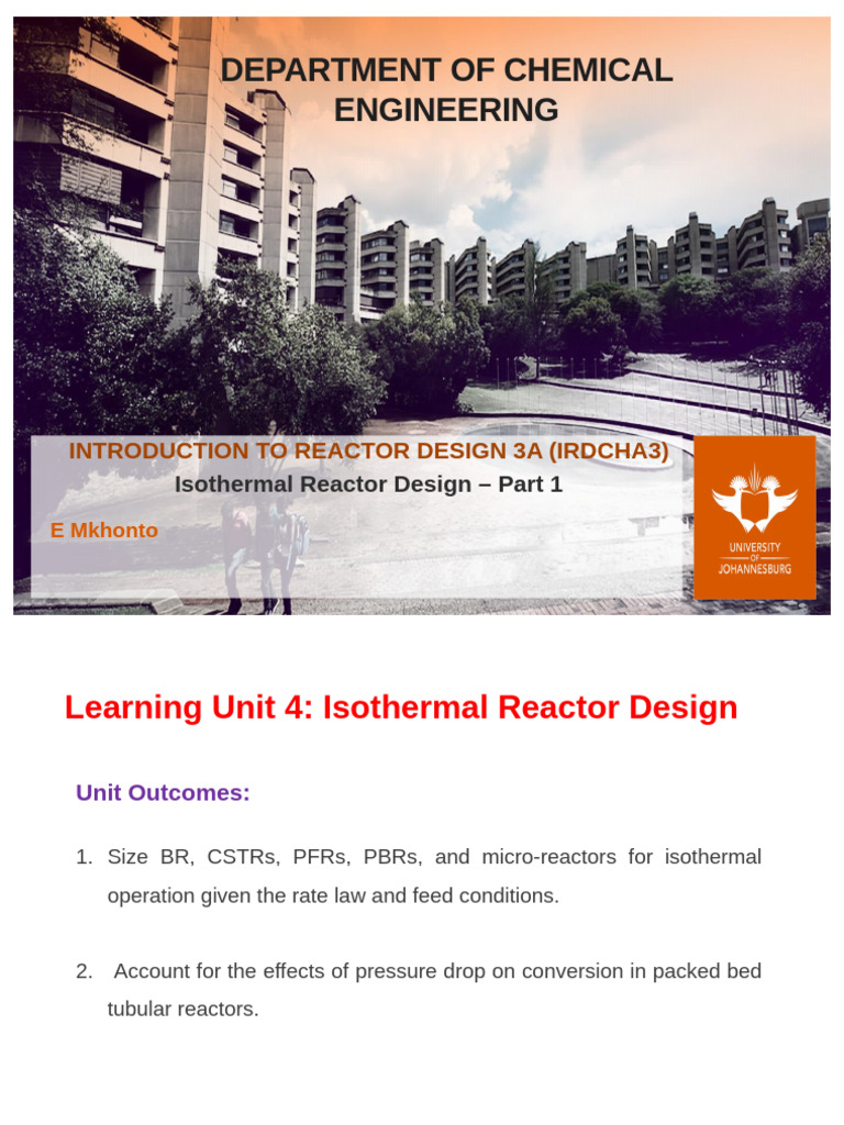 Unit 4 - Isothermal Reactor Design - Part 1 | PDF | Chemical Reactor | Chemical Reactions