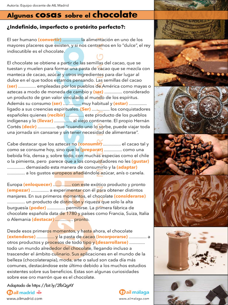 Hoja de Actividades - Contrastes de Pasados - Historia Del Chocolate ...