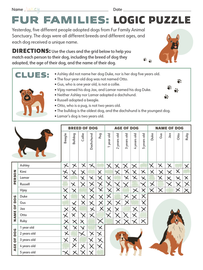Fur Families Logic Puzzle | PDF | Animal Breeds | Companion Dogs