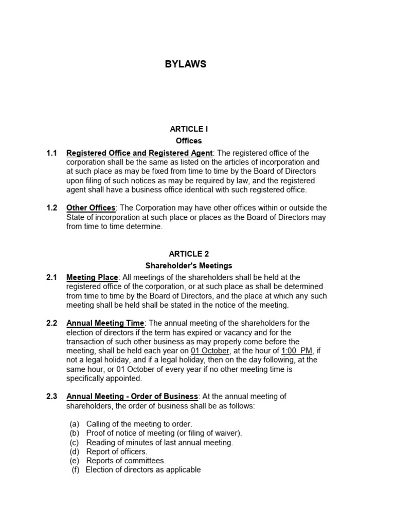 Statement - Corporate Bylaws | PDF | Board Of Directors | Articles Of Association