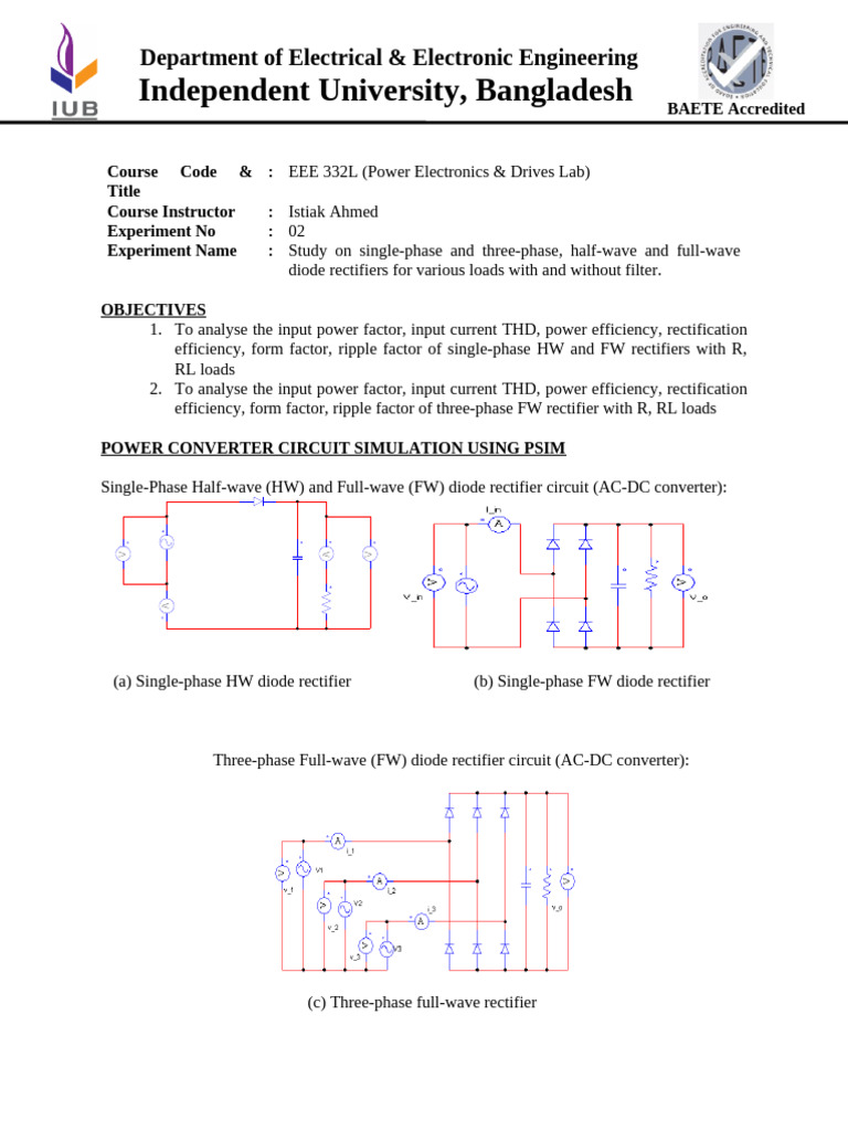 EEE332L - Summer - 2023 - Lab - Sheet - 02 | PDF | Rectifier | Power ...
