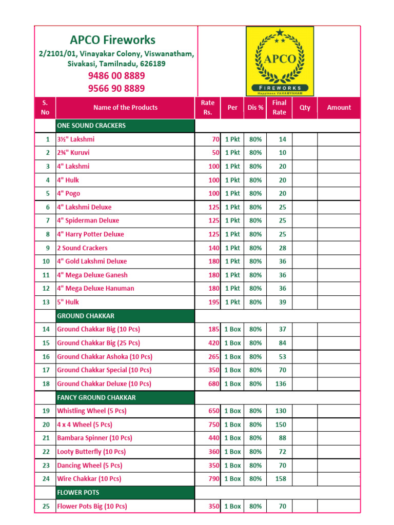 APCO Fireworks Price List 2024 | PDF