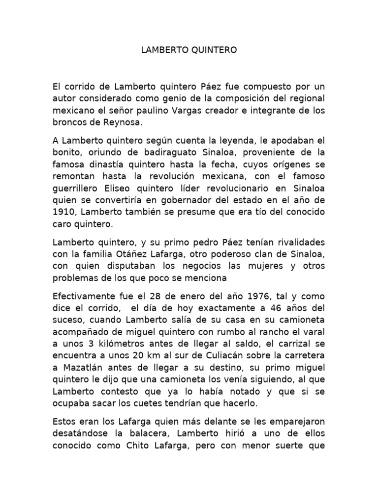 Lamberto Quintero: Vida y Muerte | PDF