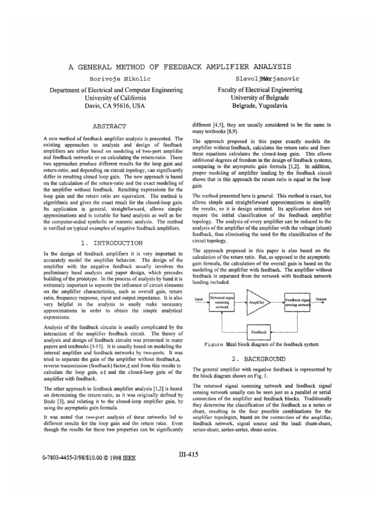 A General Method of Feedback Amplifier Analysis | PDF