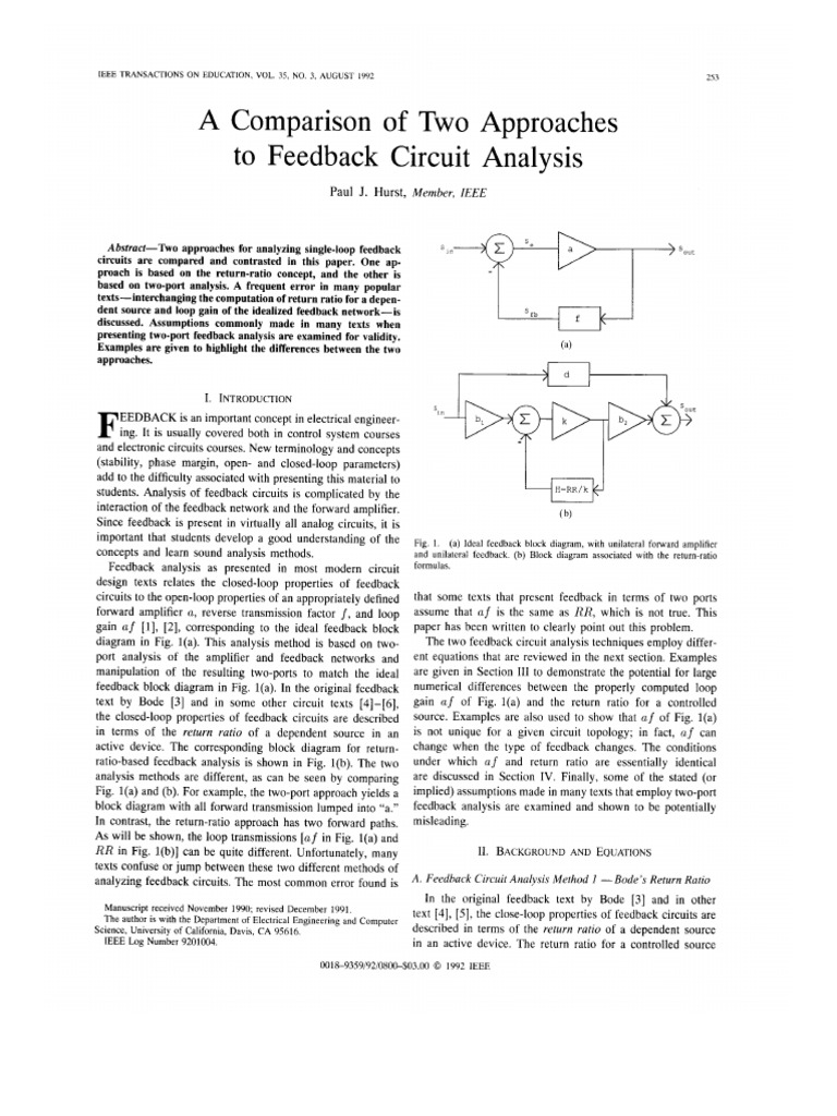 A Comparison of Two Approaches To Feedback Circuit Analysis | PDF