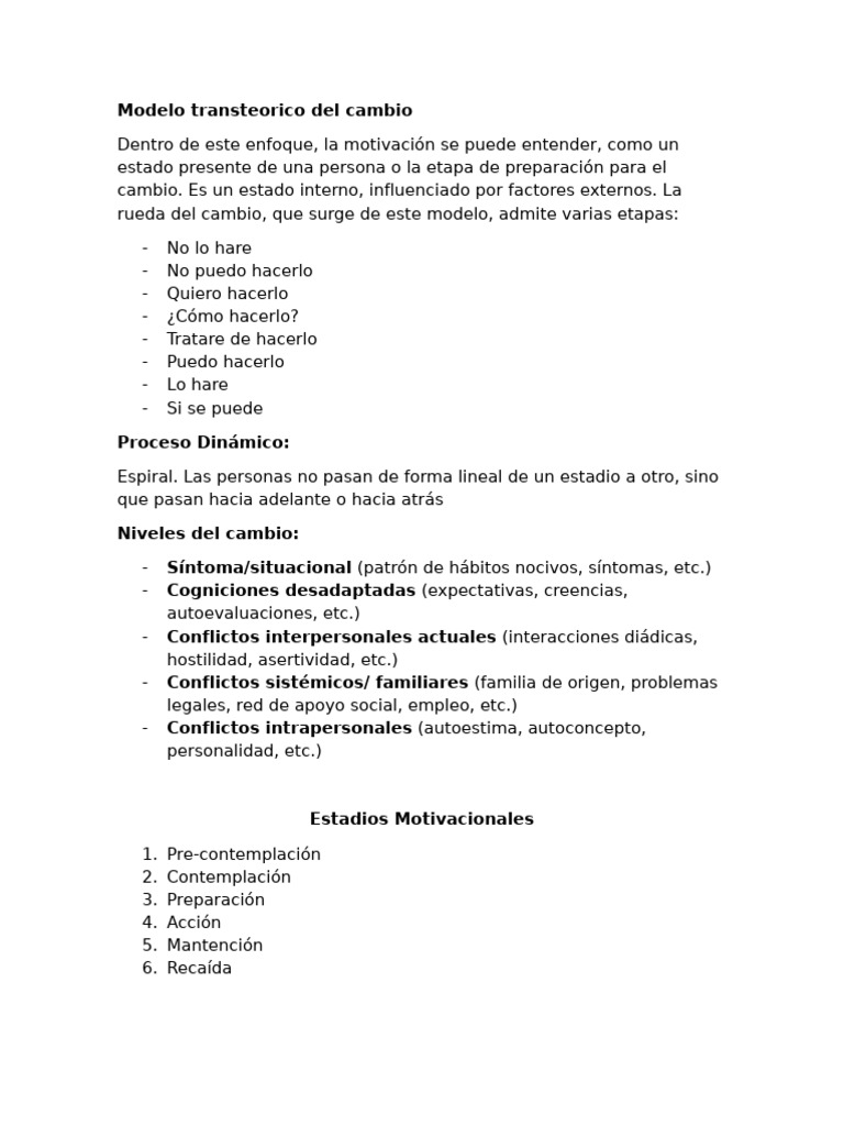 Modelo transteórico del cambio y motivación | PDF | Comportamiento ...