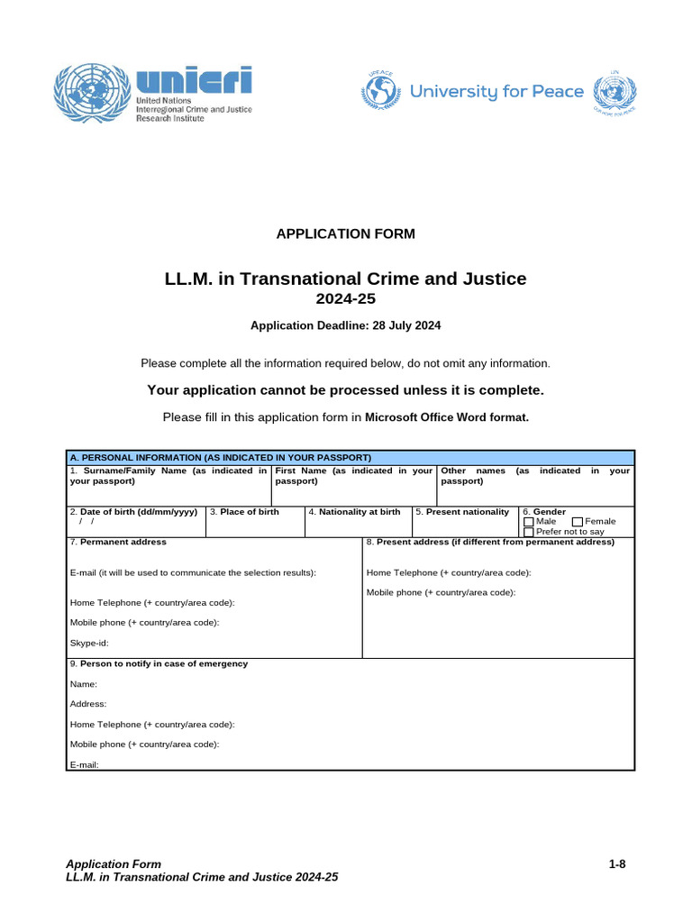 LL.M. Application Form 2024-25 | PDF | Travel Visa | Telephone ...