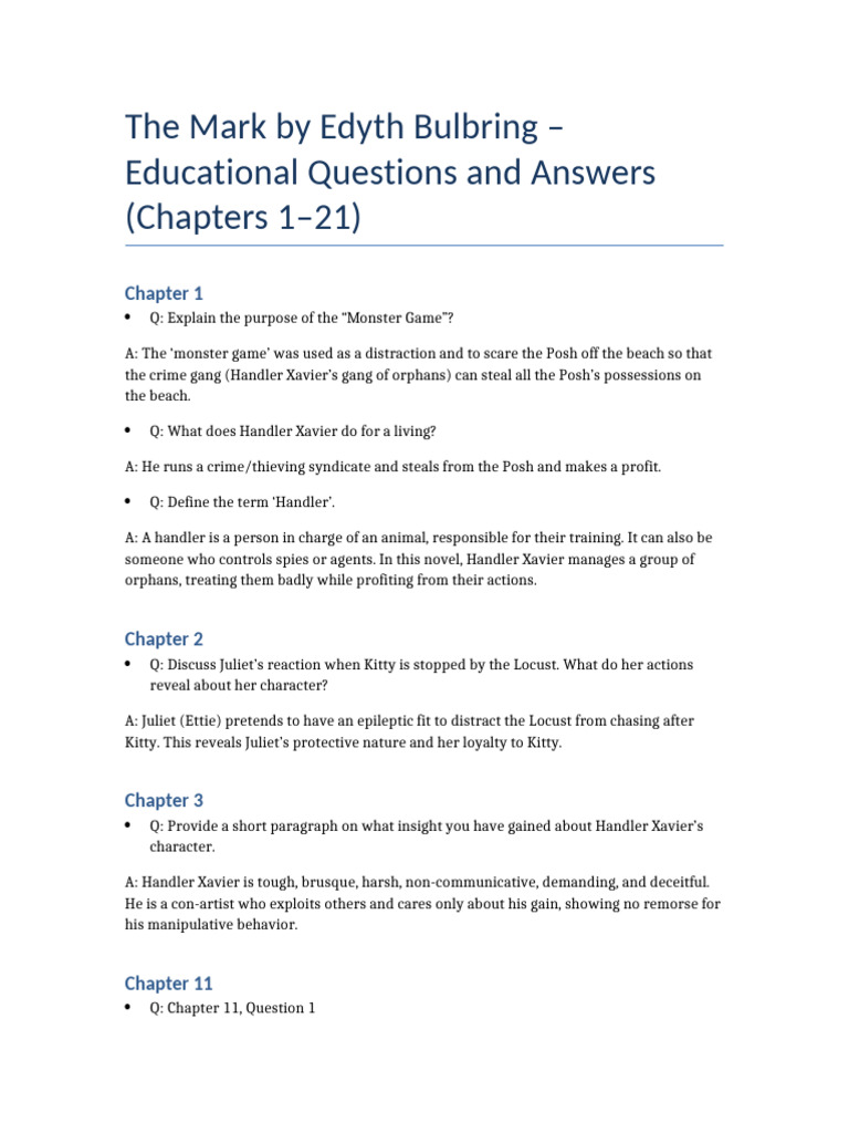 The Mark: Q&A for Chapters 1-21 | PDF