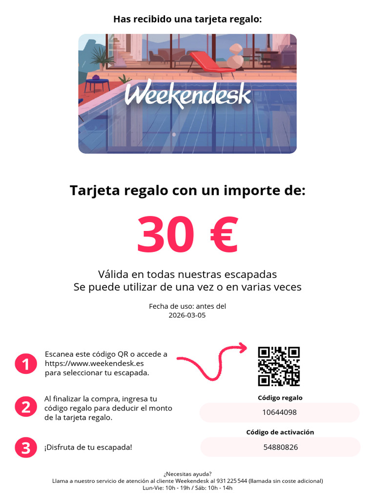 Código regalo para escapadas Weekendesk | PDF