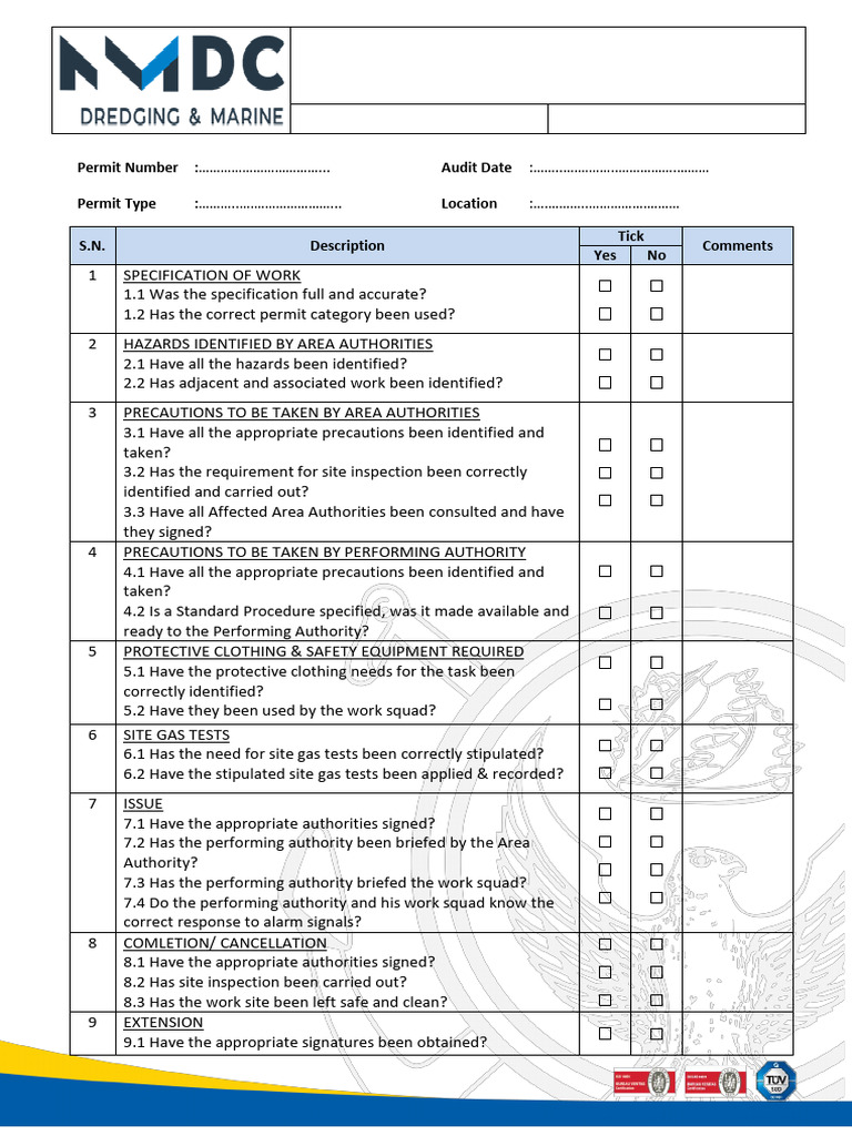 Permit To Work Compliance Audit Checklist R0-3 | PDF | Personal ...