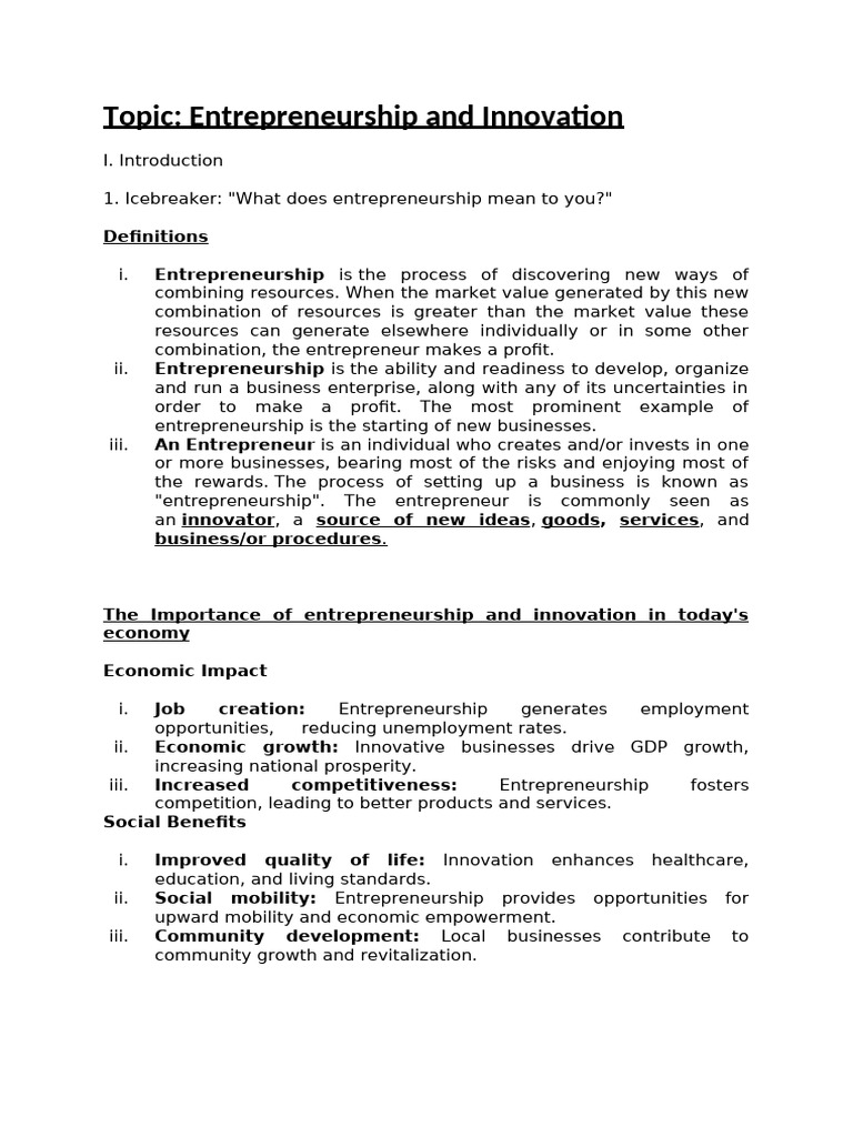 Entrepreneurship and Innovation Final | PDF | Entrepreneurship ...