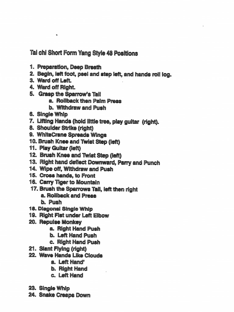 Tai Chi Short Form Yang 48 | PDF