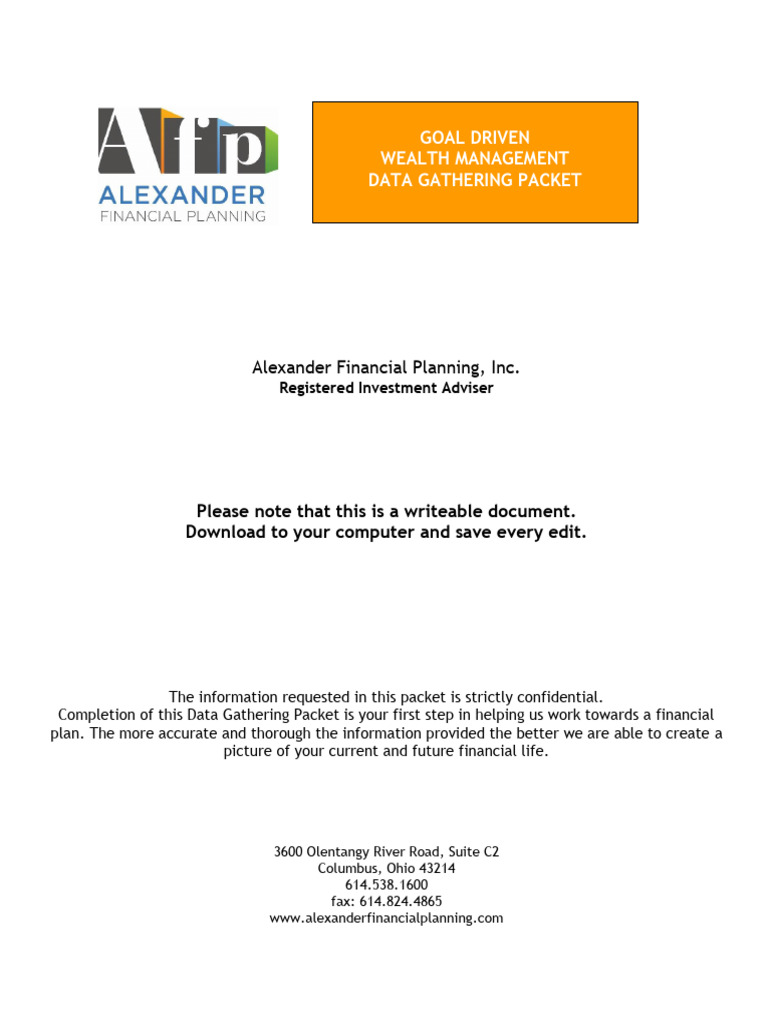 Financial Planning Data Gathering Packet | PDF | Loans | Mortgages