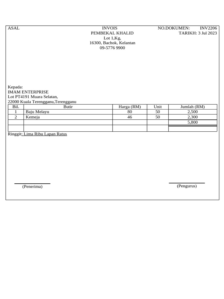 Invois Asal Done | PDF
