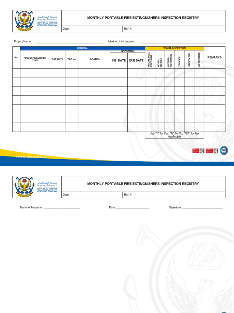 HSE-02-CK-022-22 Monthly Portable Fire Extinguishers Inspection ...
