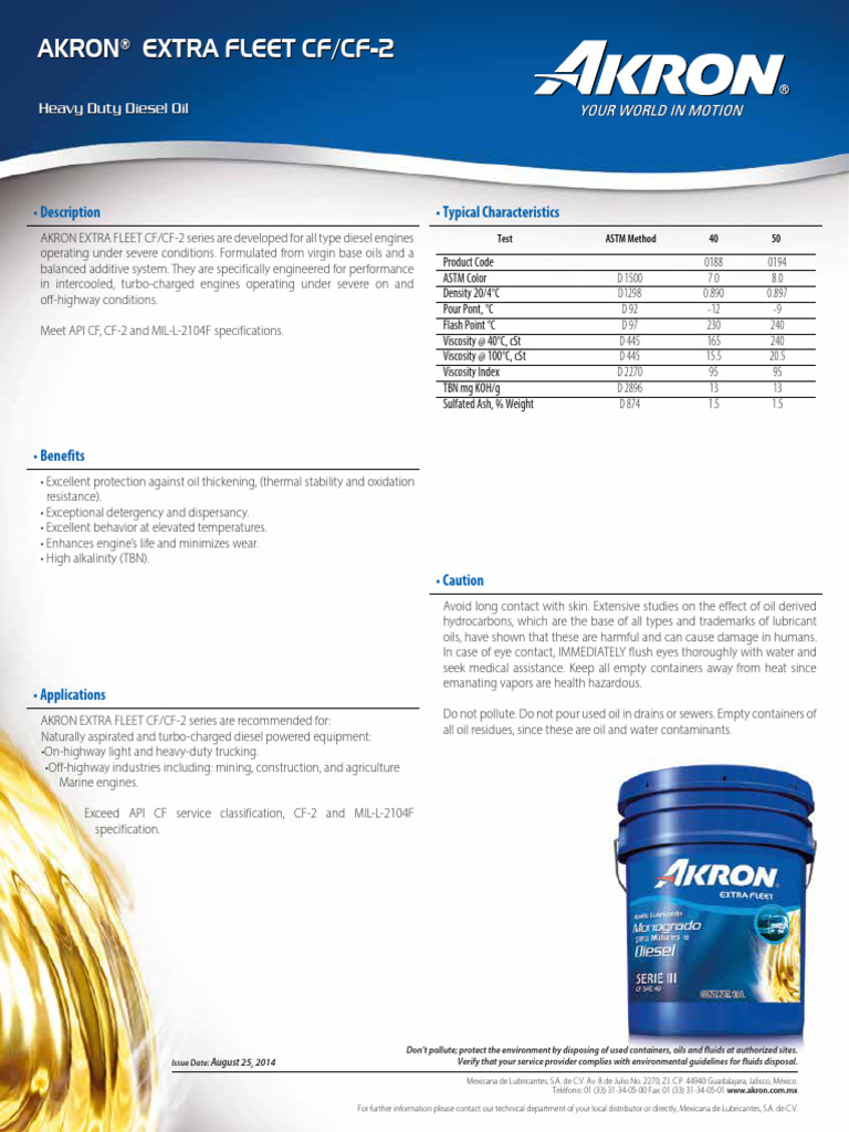 188 194 Akron Extra Fleet CF-CF-2 Ing | PDF | Lubricant | Chemical ...