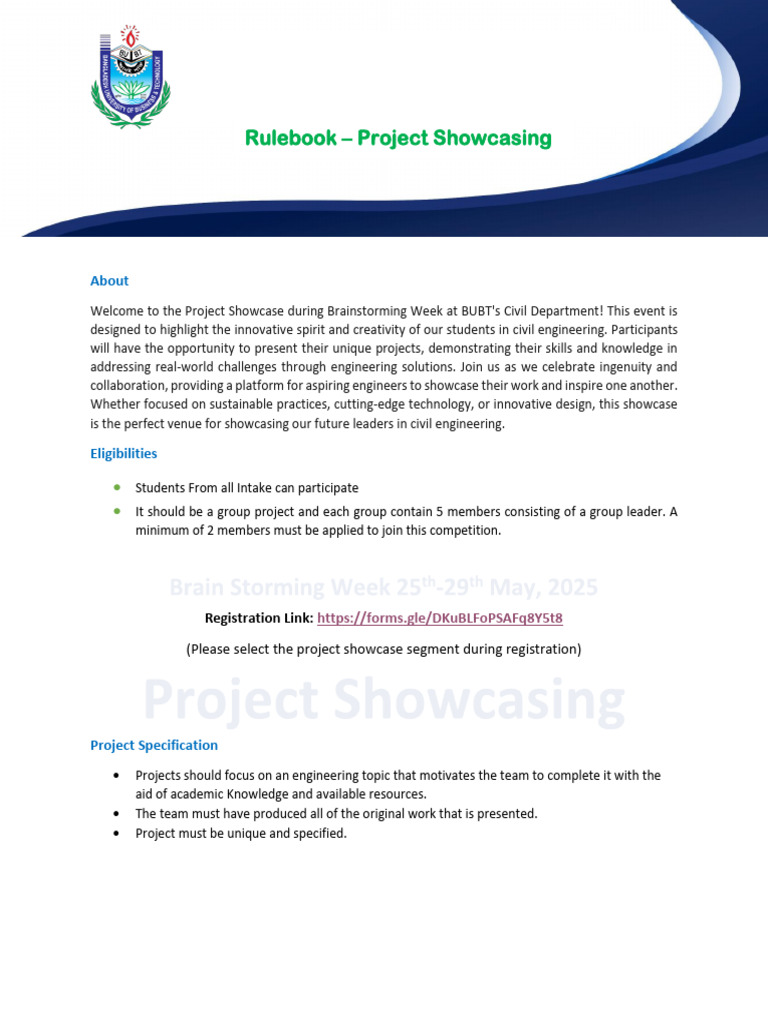 Rulebook of Project Showcasing | PDF | Brainstorming | Engineering