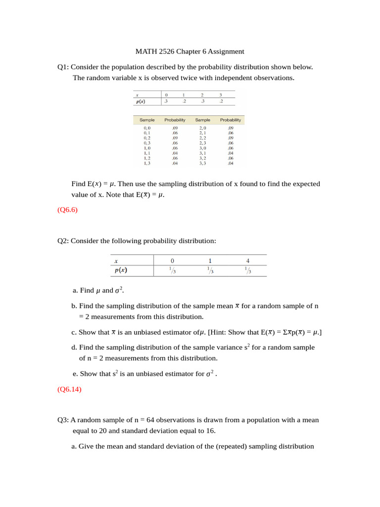 MATH 2526 Chapter 6 Assignment | PDF | Standard Deviation | Bias Of An Estimator