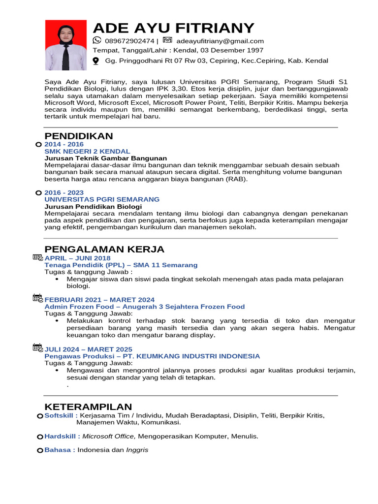 CV Ade Ayu Fitriany | PDF