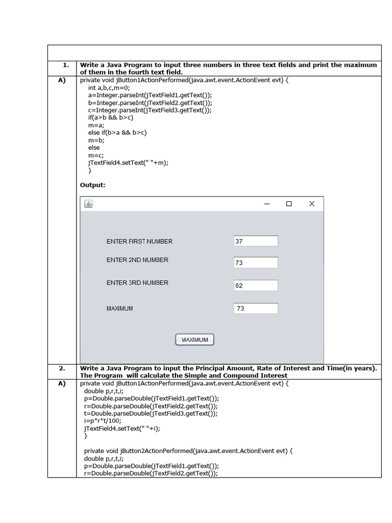 Java Programs To Be Written in Practical Files | PDF | Computer ...