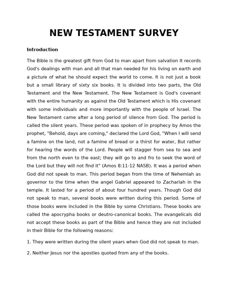 New Testament Survey Overview | PDF | Jesus | Acts Of The Apostles