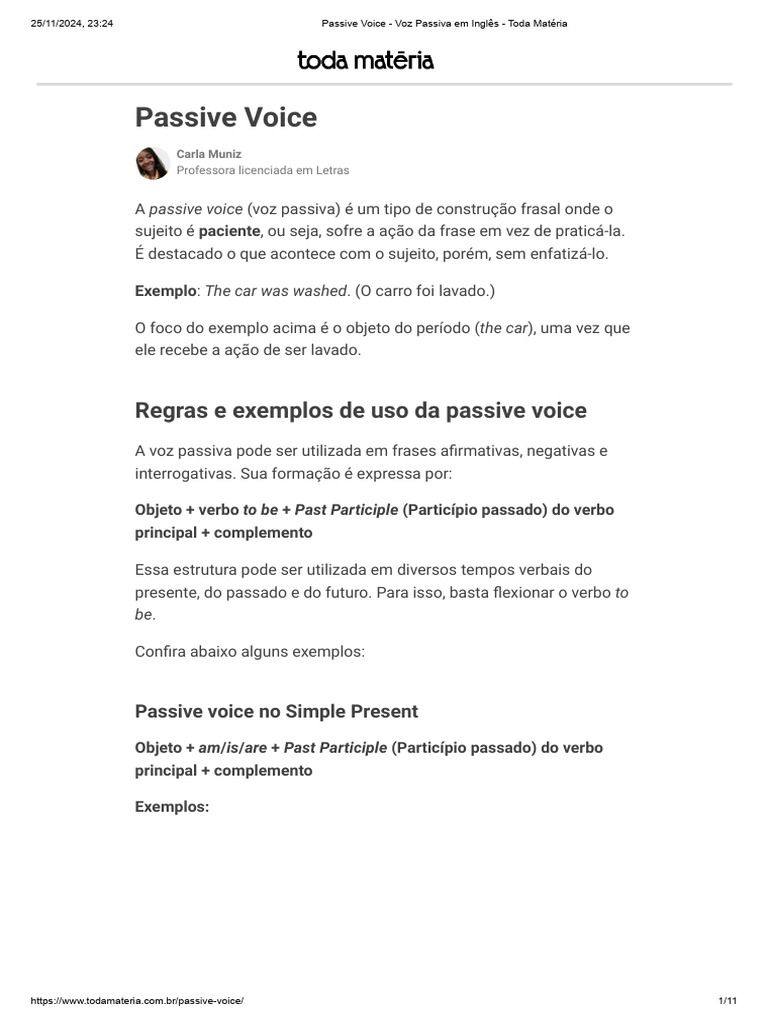 Estrutura da Voz Passiva em Inglês | PDF | Assunto (gramática ...