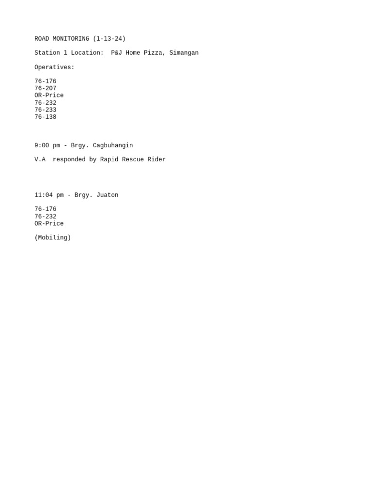 Road Monitoring (1!13!24) | PDF