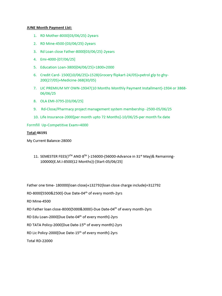 June Payment Overview and Totals | PDF