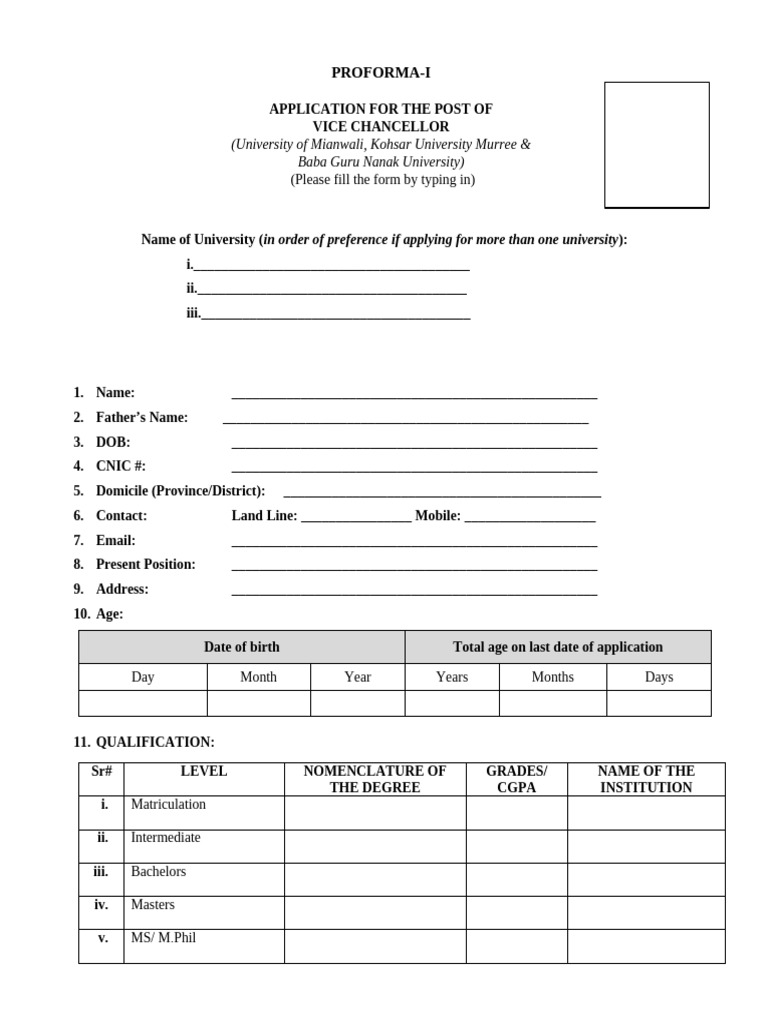 Vice Chancellor Application Form | PDF | Doctor Of Philosophy ...