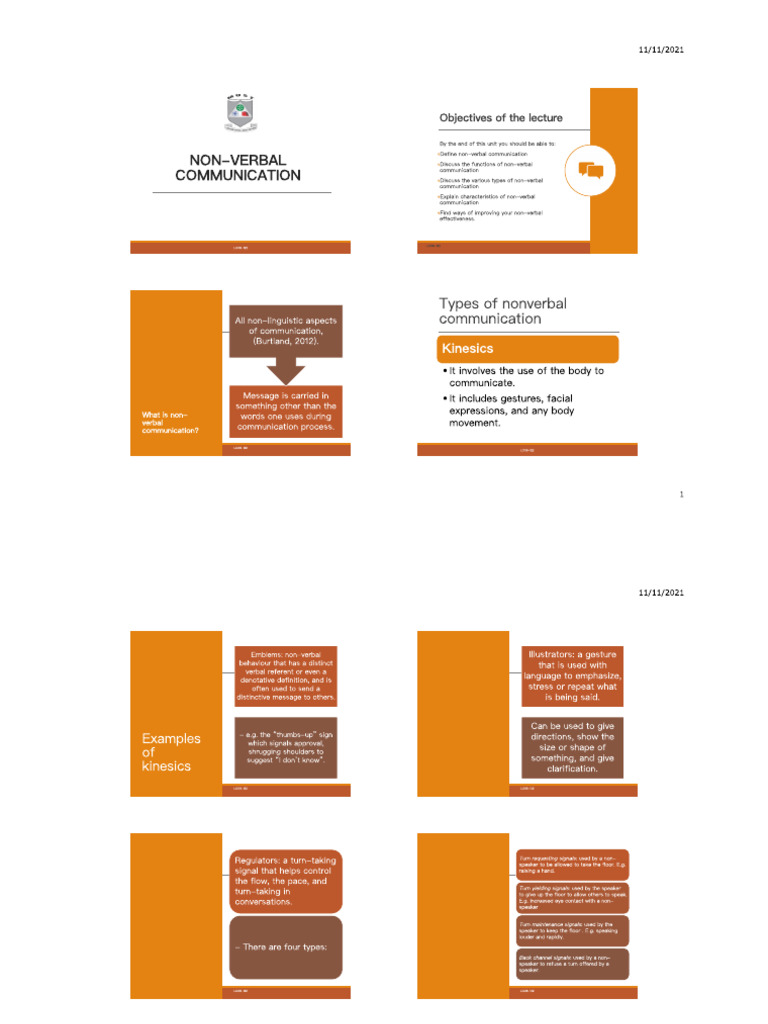 Non-Verbal Communication Lecture Notes | PDF