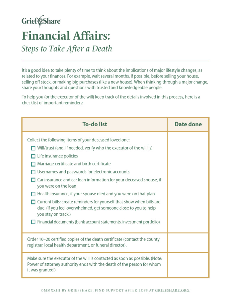 Post-Death Financial Checklist | PDF | Social Security (United States ...