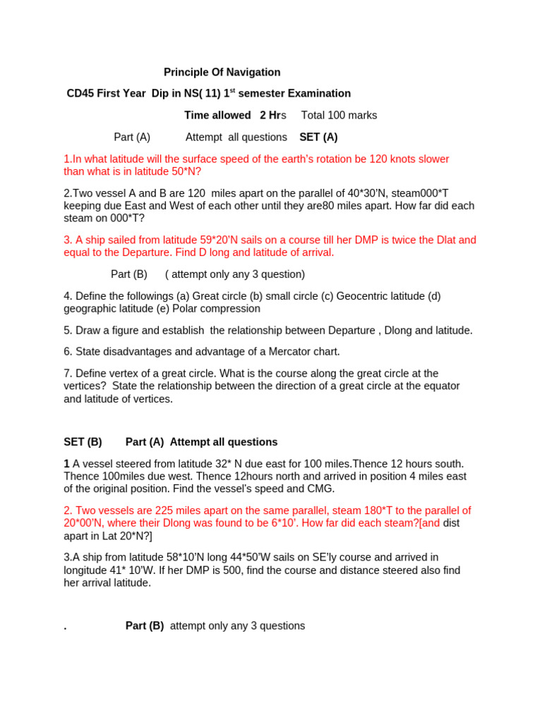 principle navigation question | PDF | Latitude | Geophysics