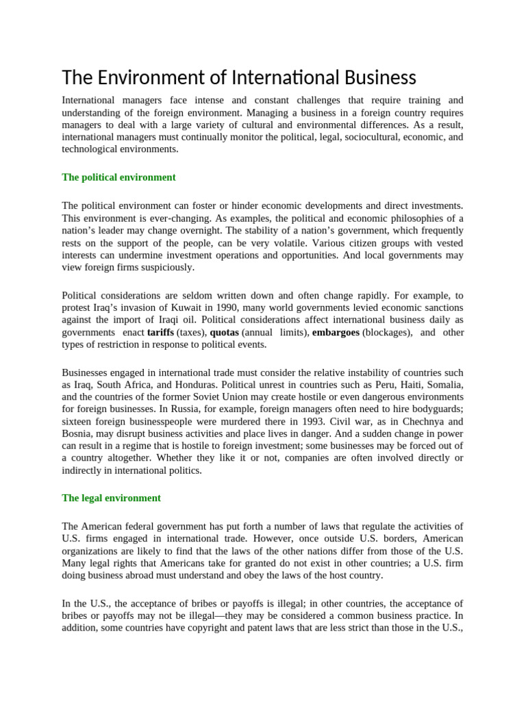 The Environment of International Business | PDF | Inflation | Exchange Rate