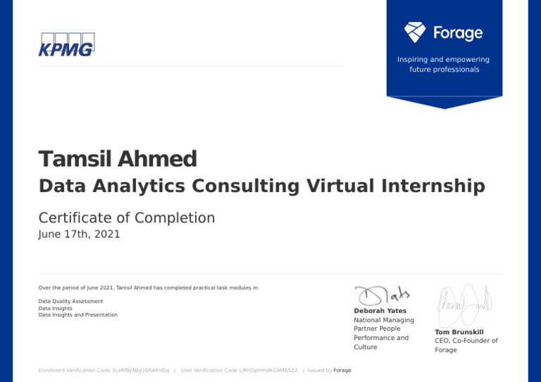 Data Analytics Consulting Virtual Internship Completion Certificate | PDF