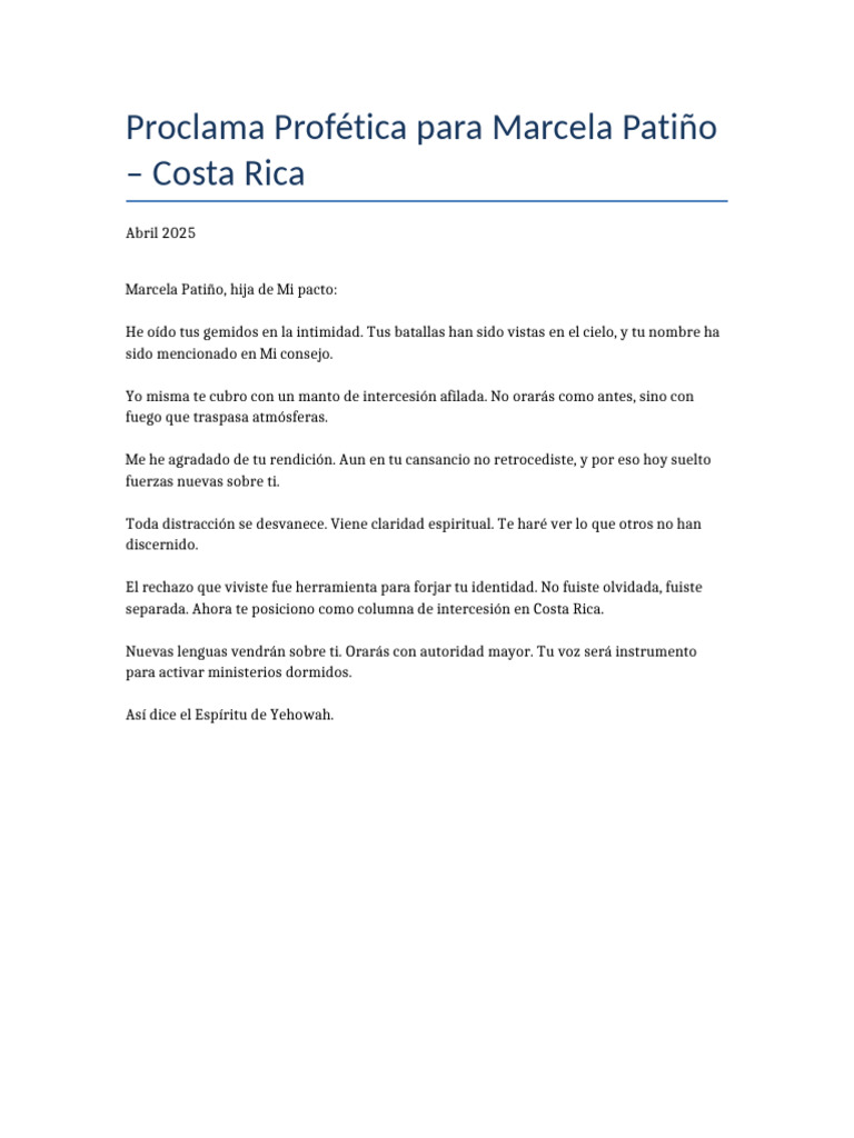 Proclama Profetica Marcela Patino CostaRica | PDF