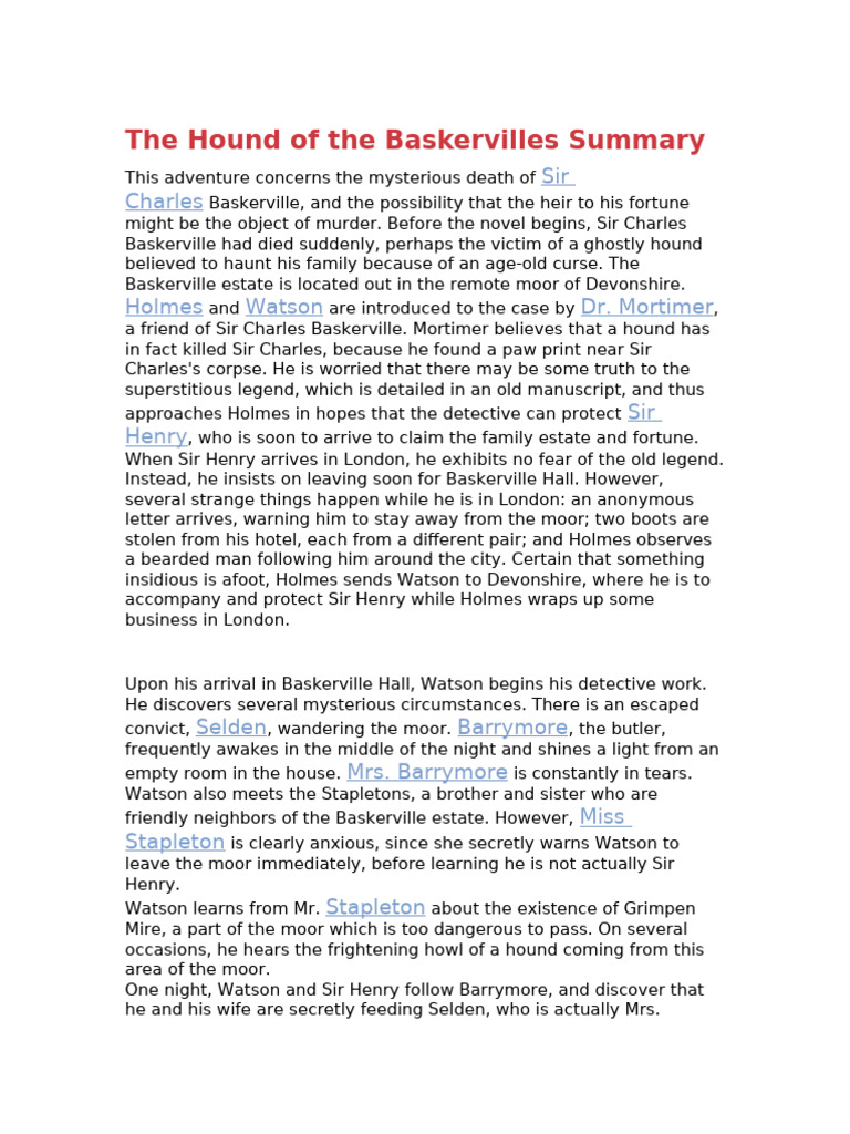 The Hound of The Baskervilles Summary | PDF | The Hound Of The ...