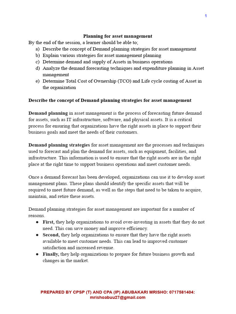 Planning For Asset Management Topic 7 | PDF | Forecasting | Asset ...