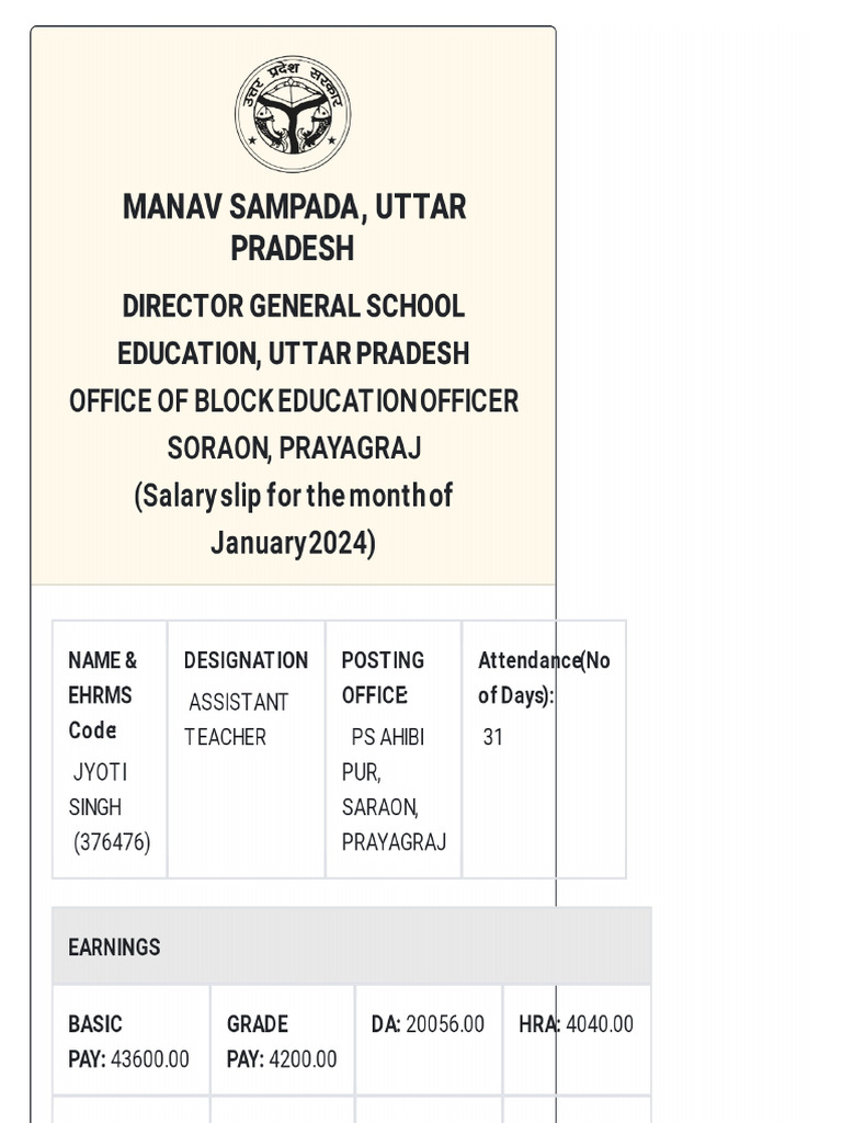 Salary Slip For The Month of January 2024 | PDF
