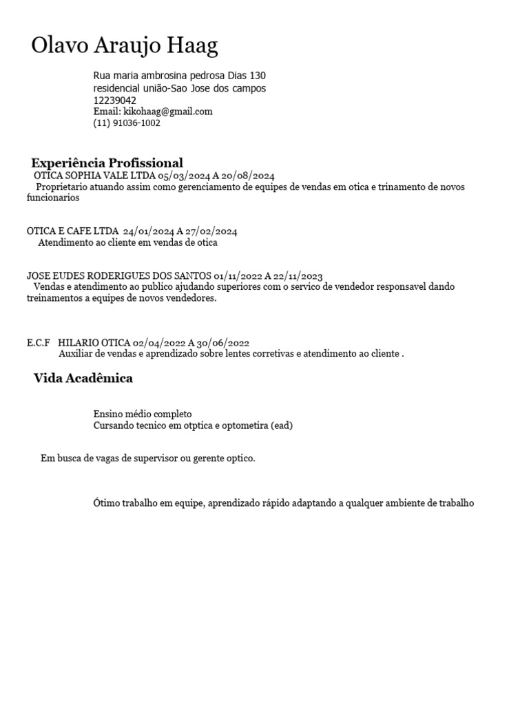 Curriculo Olavo | PDF