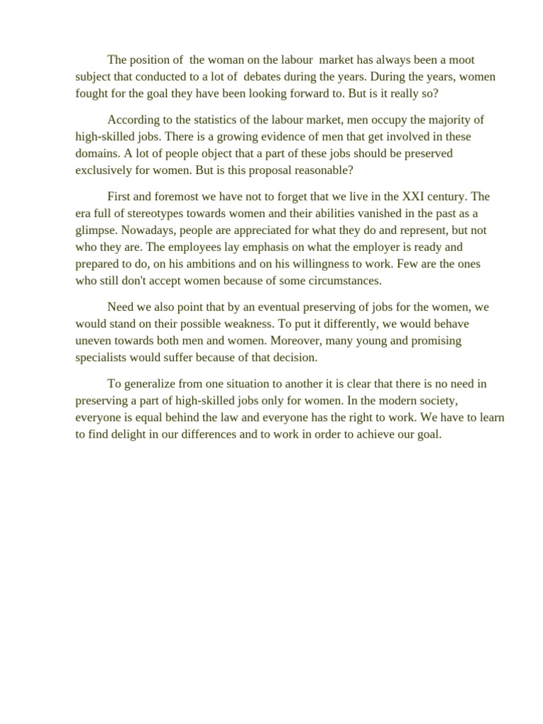 Women's Equality in the Labor Market | PDF