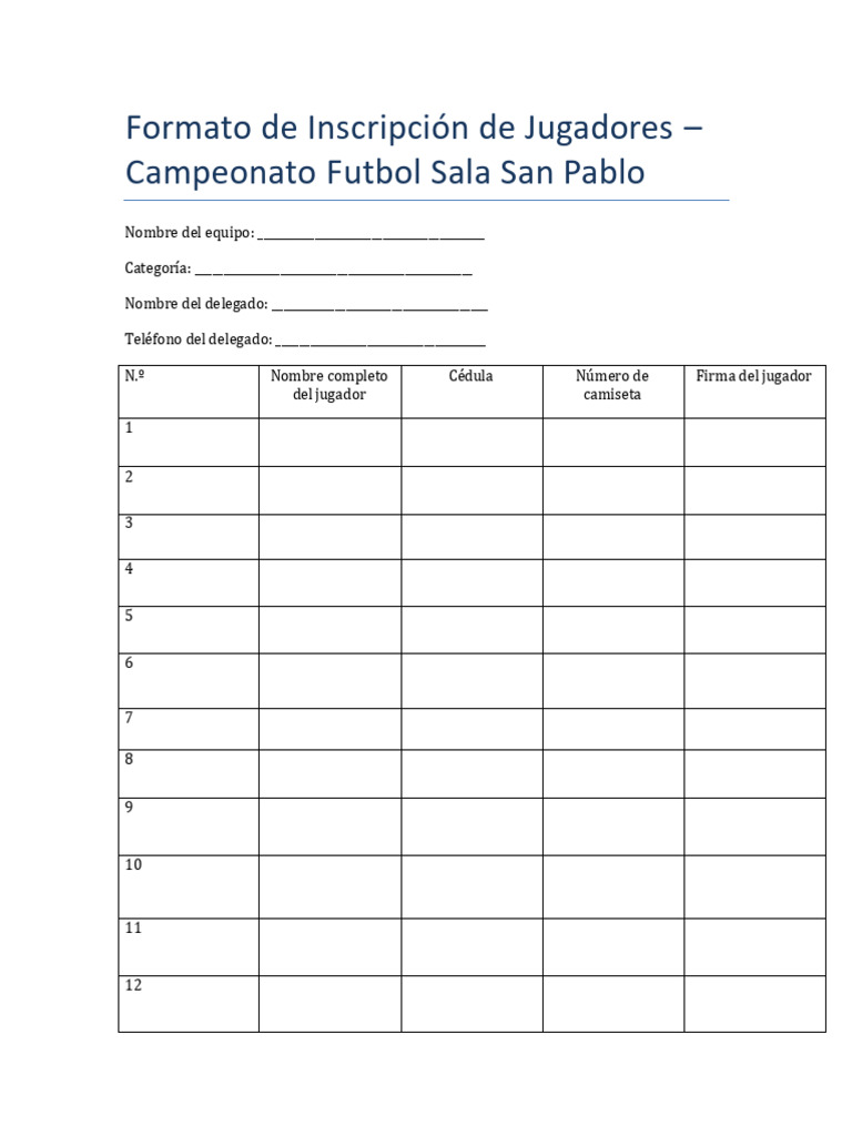 Formato Inscripcion Jugadores | PDF